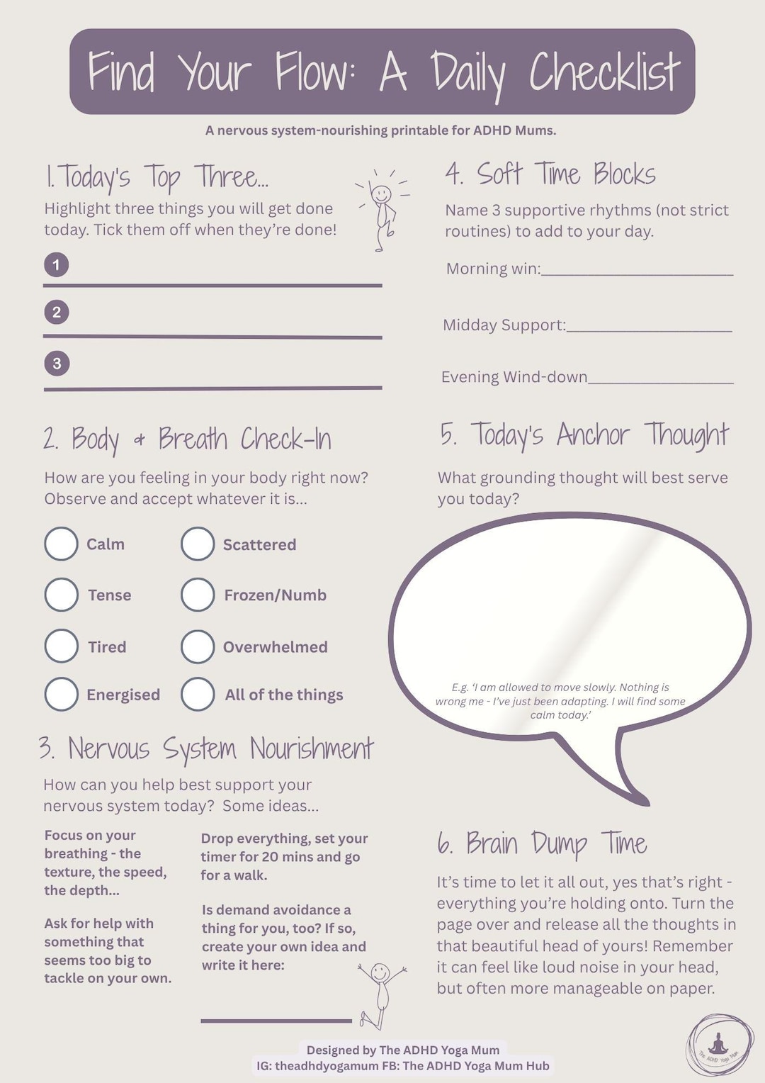 Printable Daily Checklist for ADHD Mums | Soft Structure Planner ...