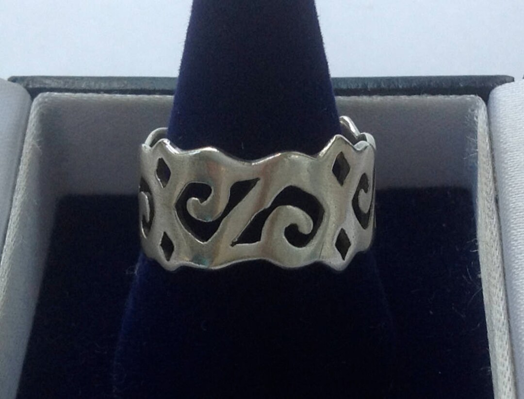 Handmade Retro 70s Scroll Pierce Cut Design Sterling Silver Hippie ...