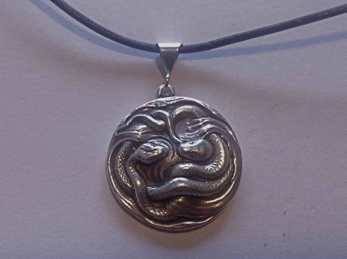 Sterling Silver Serpent Lovers Scene Pendant Snake Coin Medal | Etsy