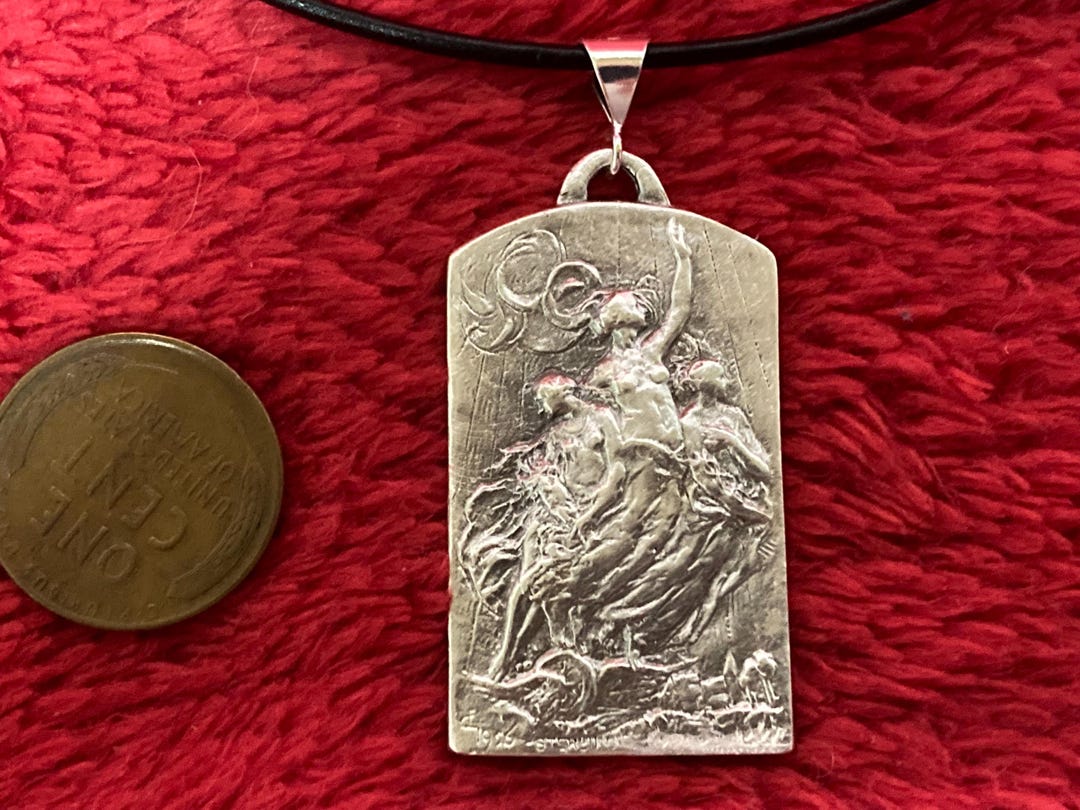 Sterling Silver Mythology Scene Three Graces 20" Pendant Medal Ingot ...