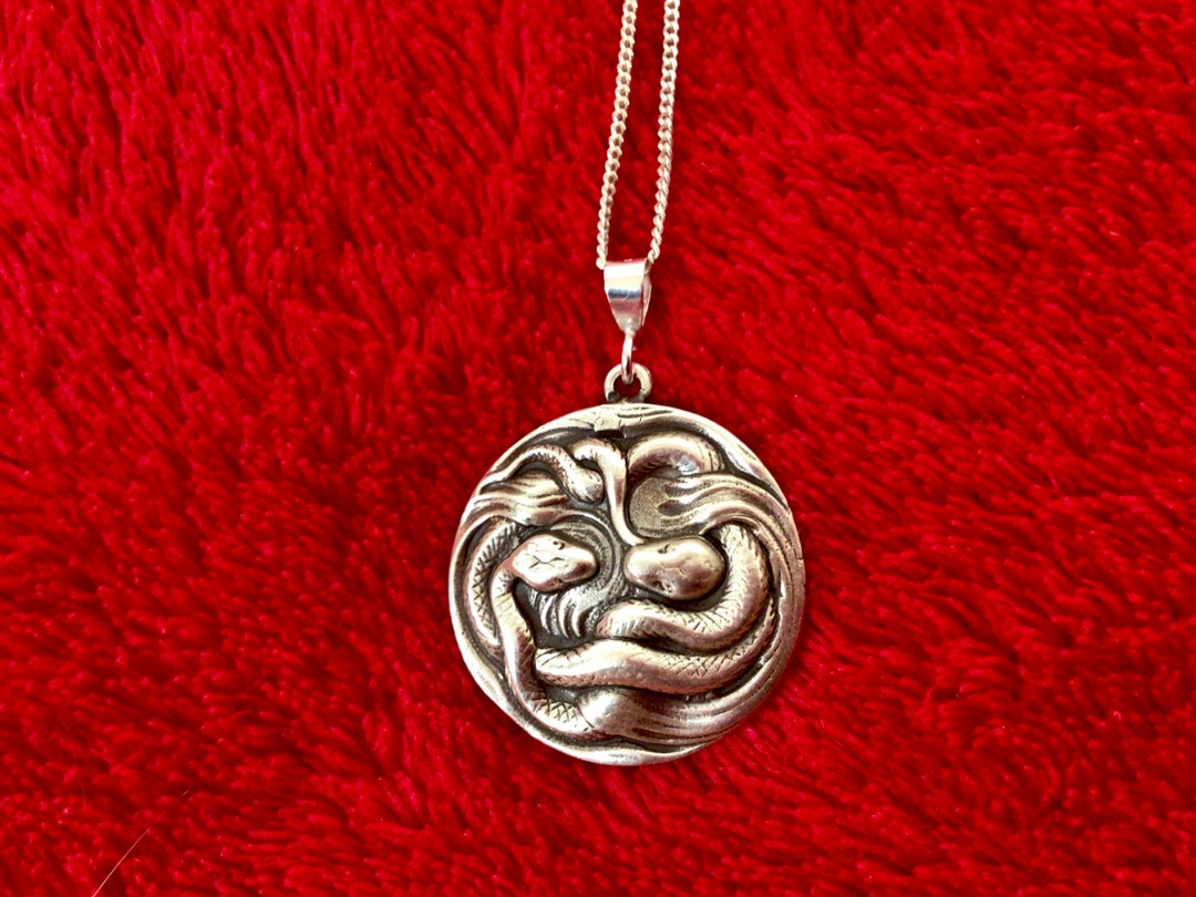 Sterling Silver Serpent Lovers Scene Pendant Snake Coin Medal - Etsy