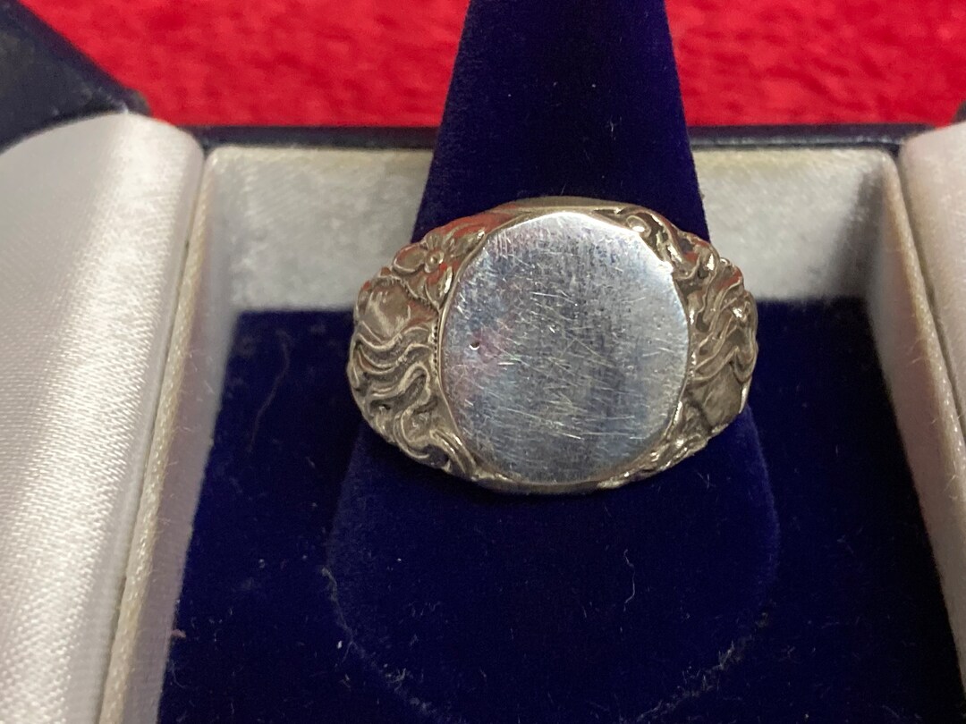 Solid Sterling Silver Unmonogrammed Signet Ring Art Nouveau Style Cameo ...