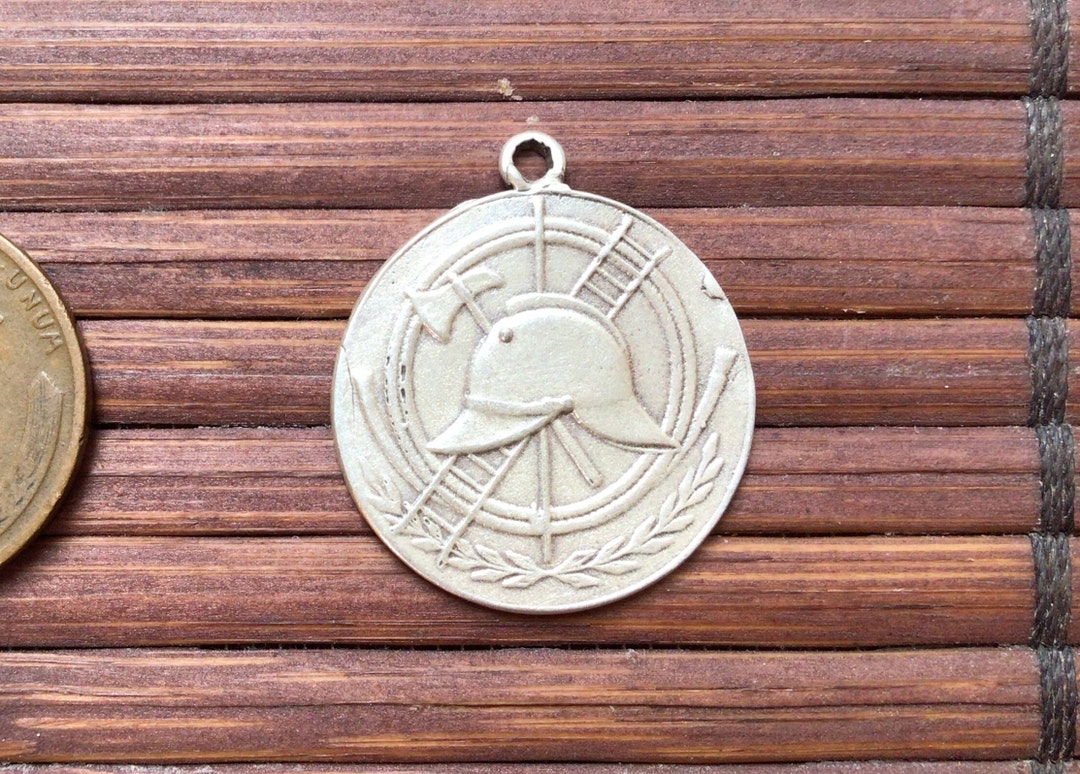 Vintage Sterling Silver Fireman Rescue Pendant Bracelet Charm Medal ...