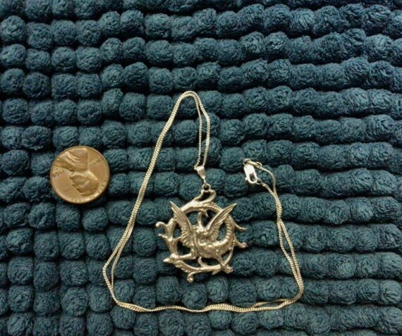 Sterling silver reticulated dragon old pendant charm - Gem
