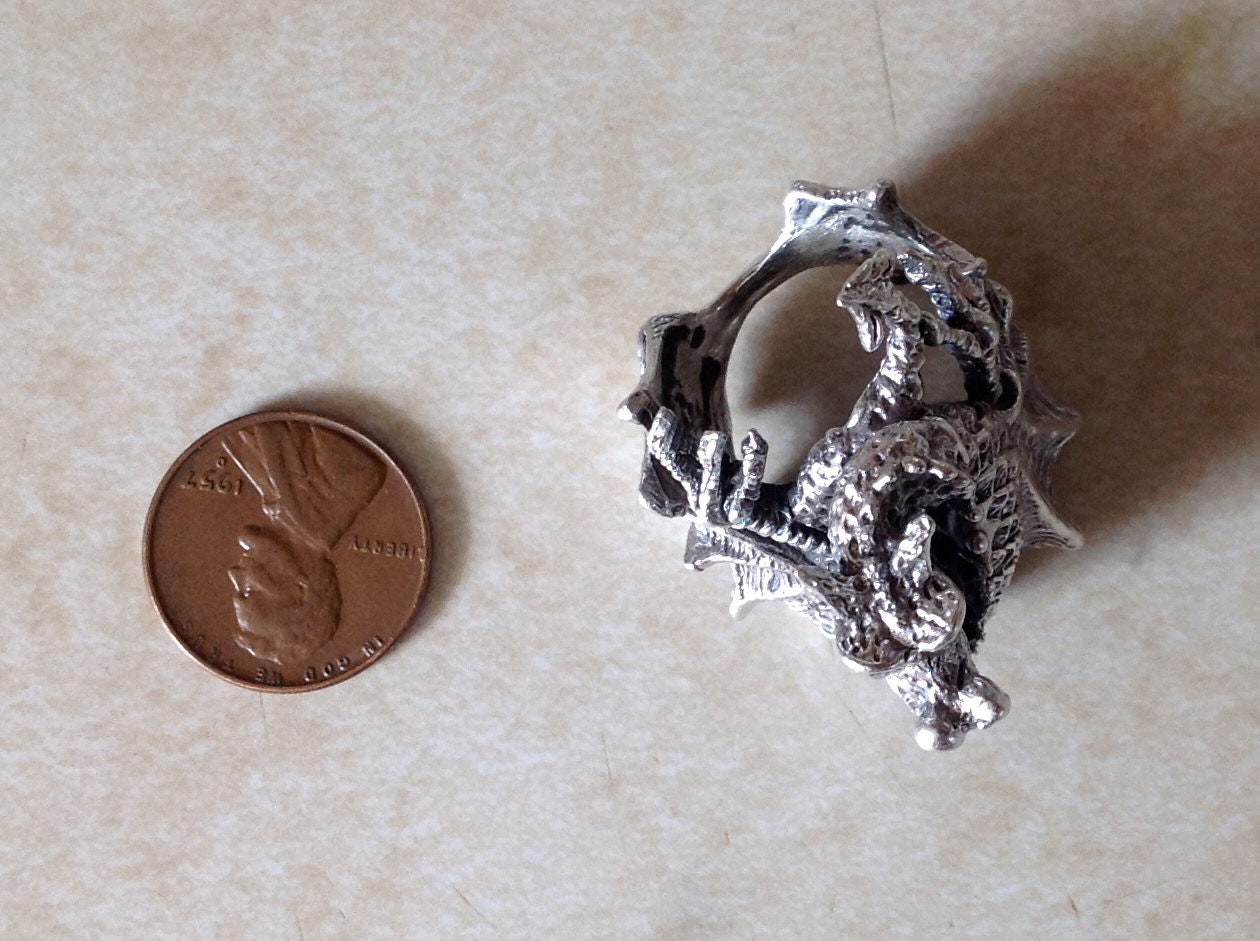 Solid Sterling Silver Wizard Merlin Pendragon Dragon Ring Jewelry 3D ...