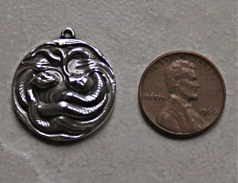Sterling Silver Serpent Lovers Scene Pendant Snake Coin Medal - Etsy