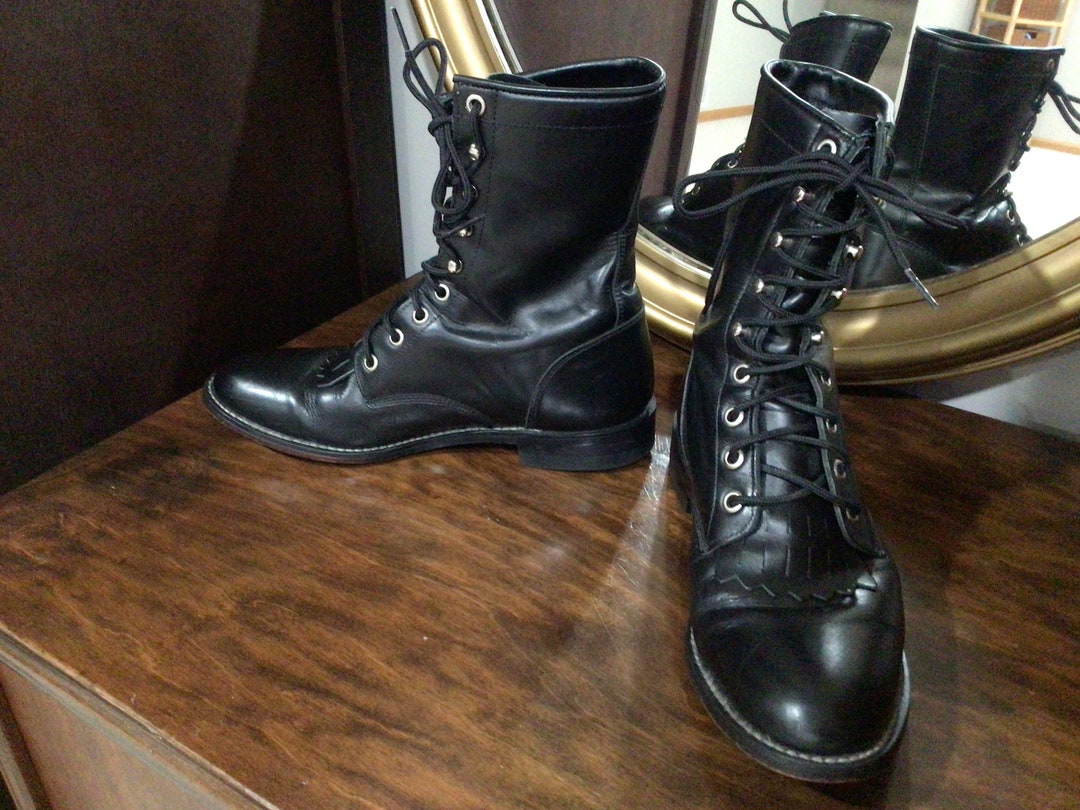 Vintage 1980’s Justin Women's Kiddie Lace-r Black Leather 8" Lace up ...