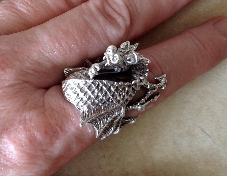 Solid Sterling Silver Wizard Merlin Pendragon Dragon Ring Jewelry 3D ...
