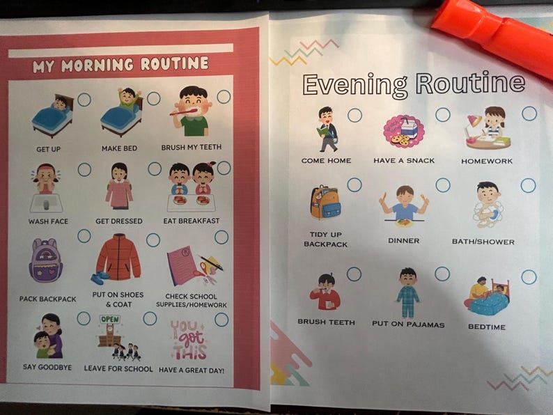 Kids Morning & Night Routine Charts: Fun Habit Tracker (digital ...