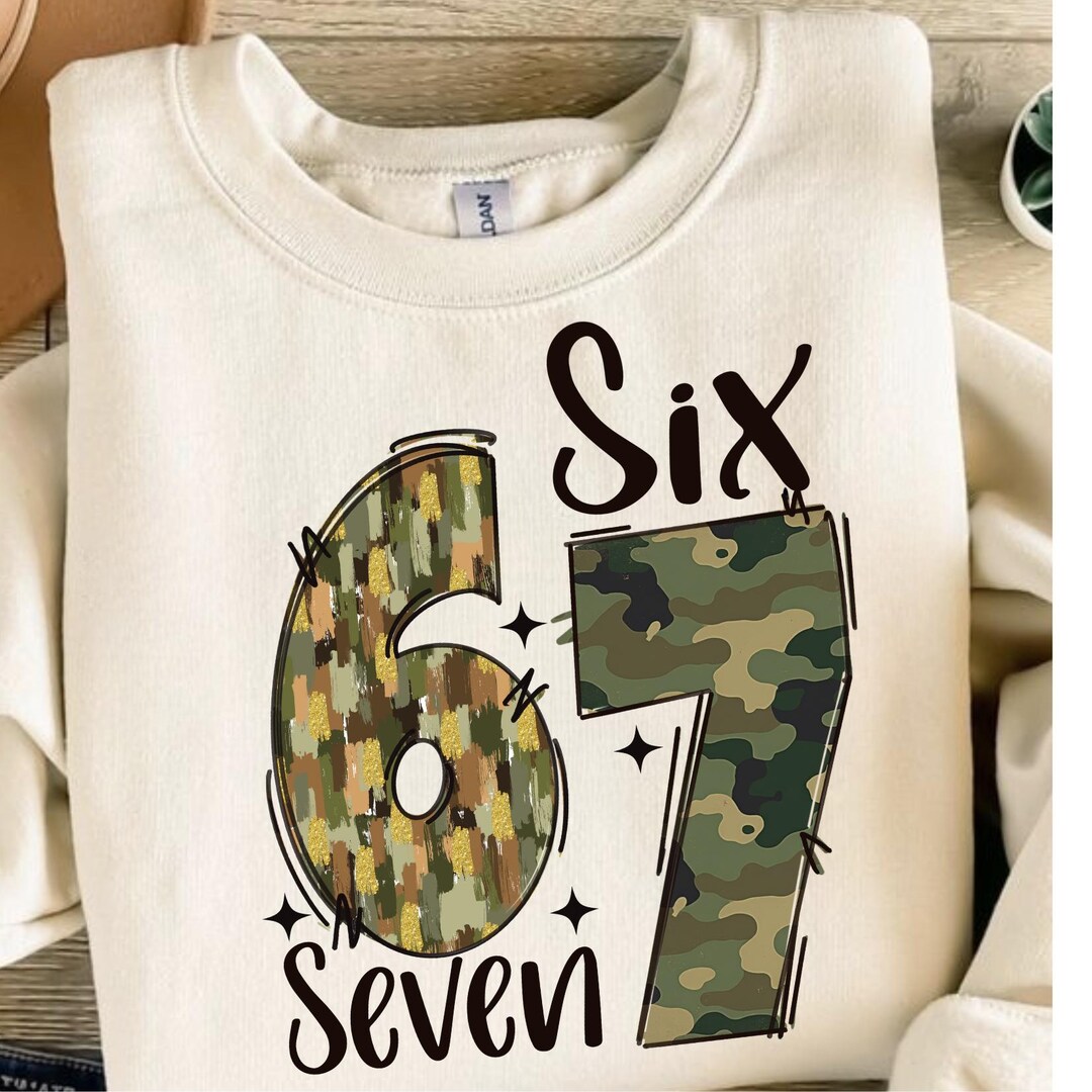 Six Seven 6 7 Meme, 6 7 Camo PNG, Camouflage Number Graphic, Military ...