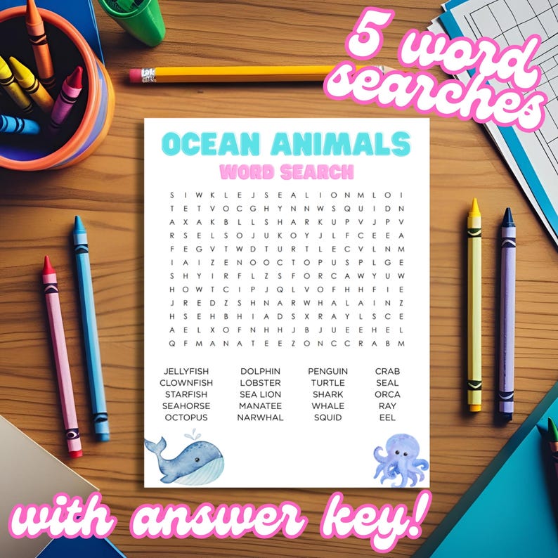 Animal Word Search Bundle for Kids-5 Printable Games With Answer Keys ...