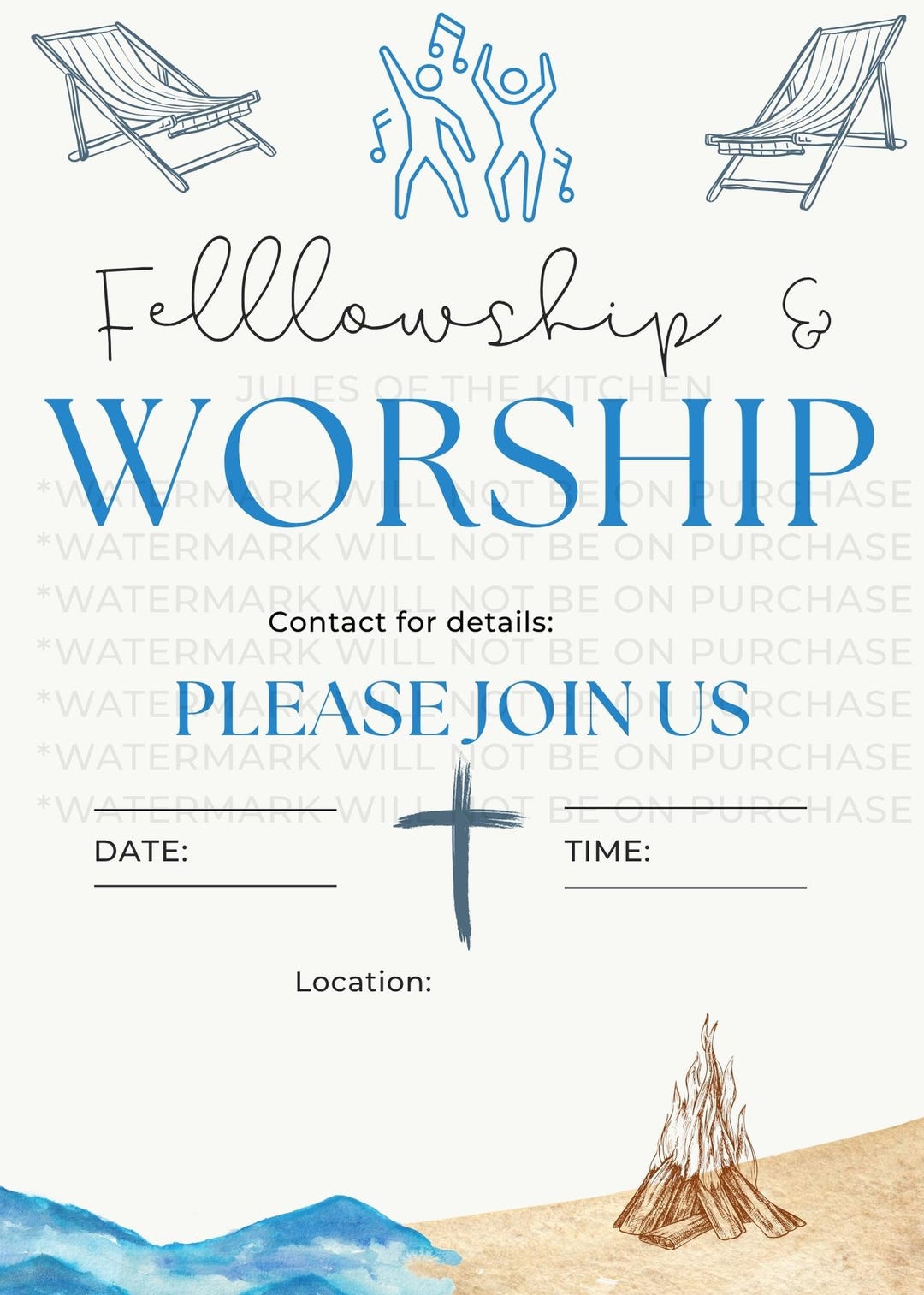 Beach Bonfire Christian Fellowship Invite Digital Template - Etsy