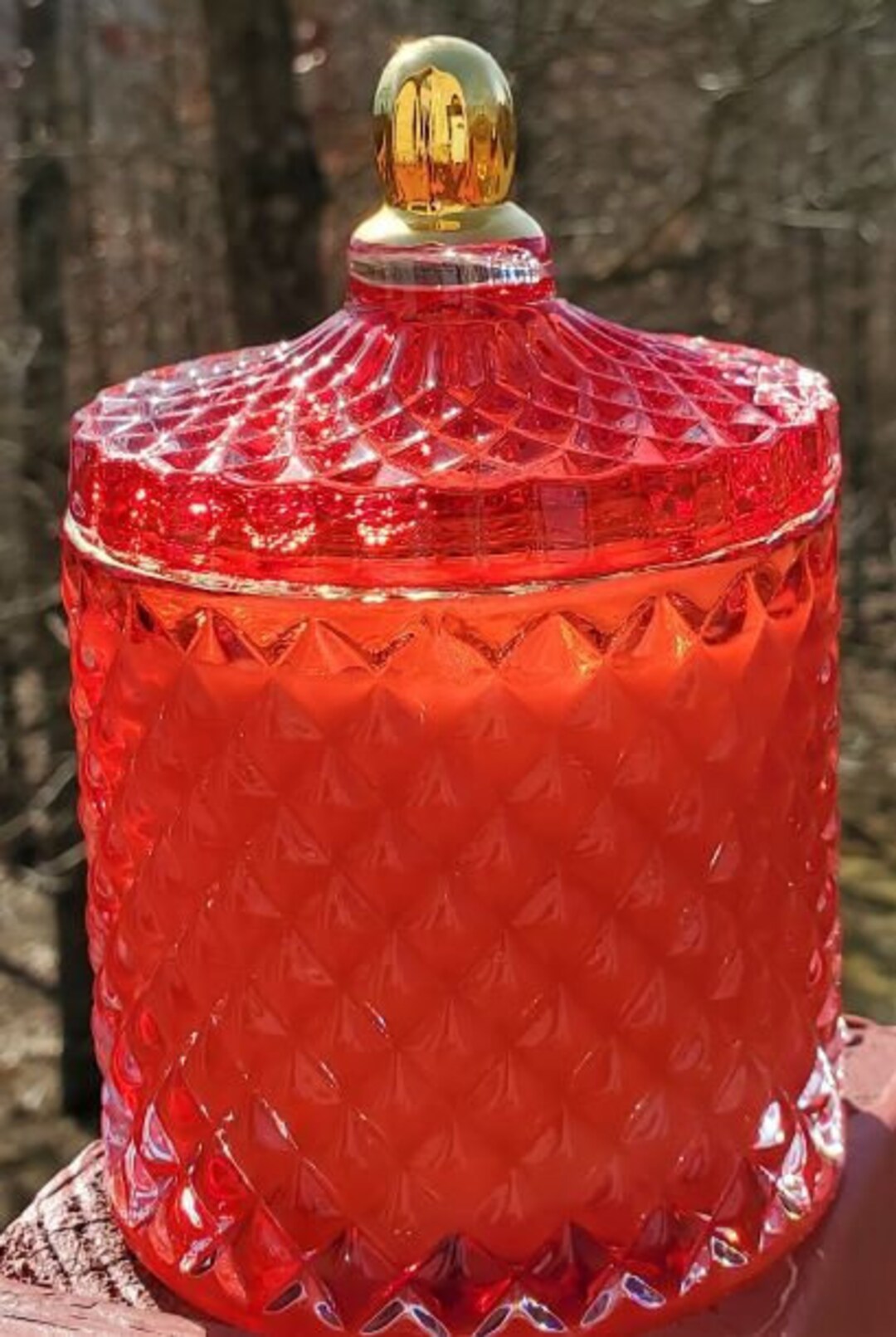Apple Bourbon Scented Luxury Soy Candle in Red Faceted Glass Jar - Etsy