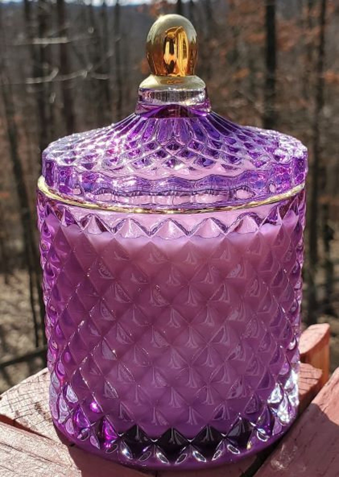 Lilac Scented Purple Jewel Jar Luxury Soy Candle, Reusable Lidded Glass ...