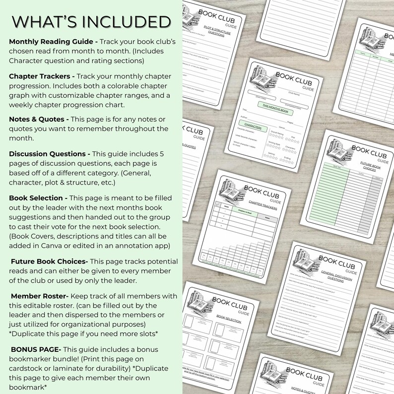 Book Club Planner: Discussion Questions, Chapter Tracker (printable ...