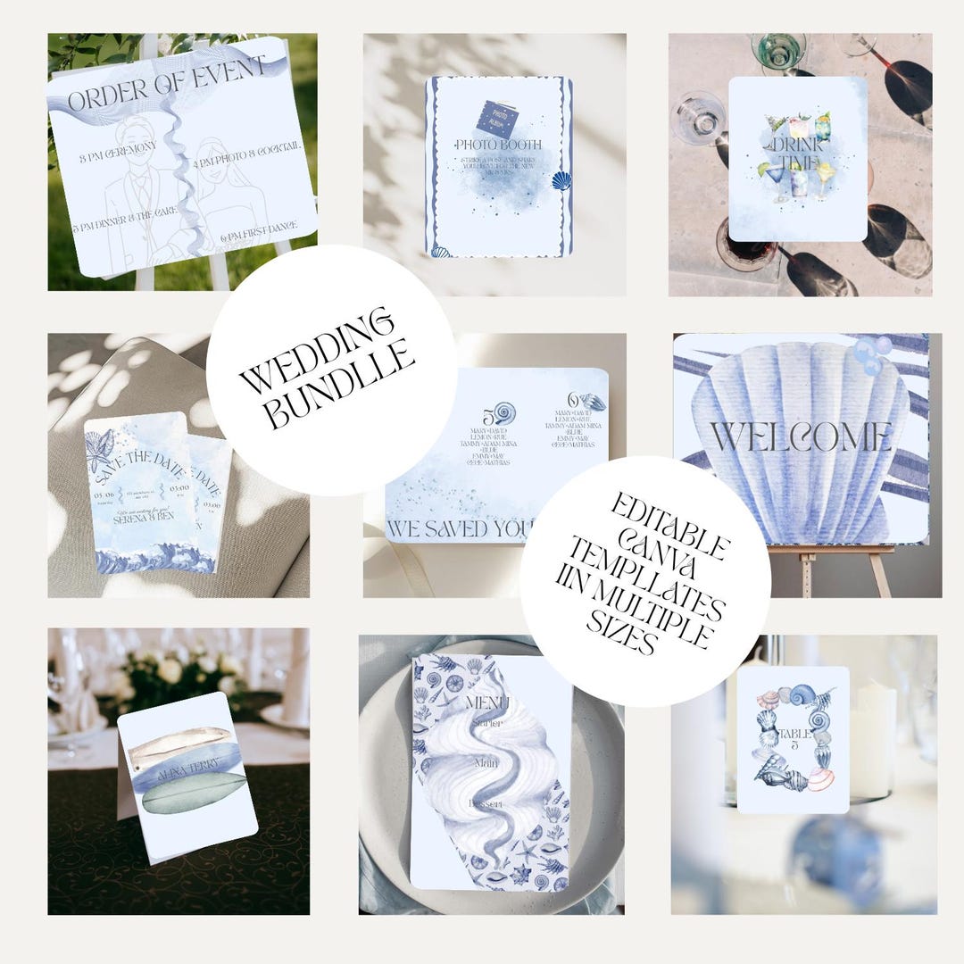 Canva Beach Wedding Invitation Bundle, Sea Shell Theme Wedding, Elegant ...
