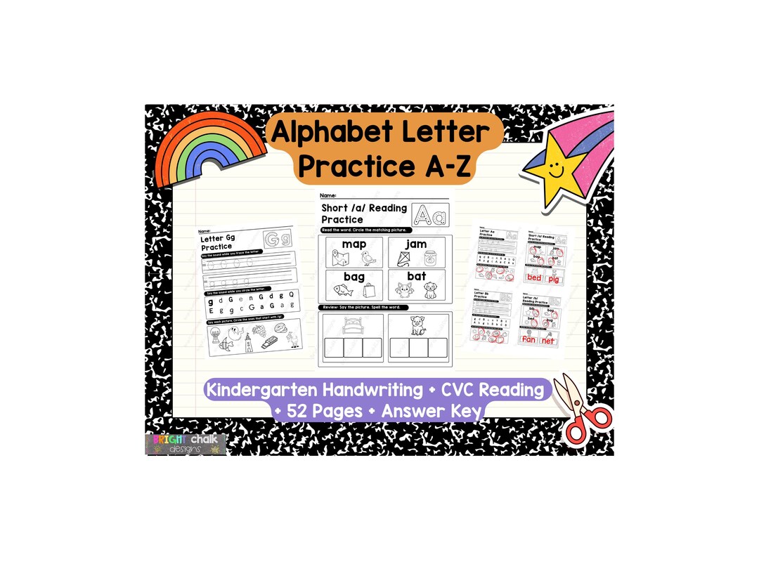 Phonics Worksheets A-Z: Digital Alphabet, CVC, Handwriting Practice for ...