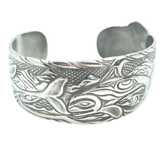 Silver Bill Helin Orca Whale Solitude Cuff Bracelet T… - Gem
