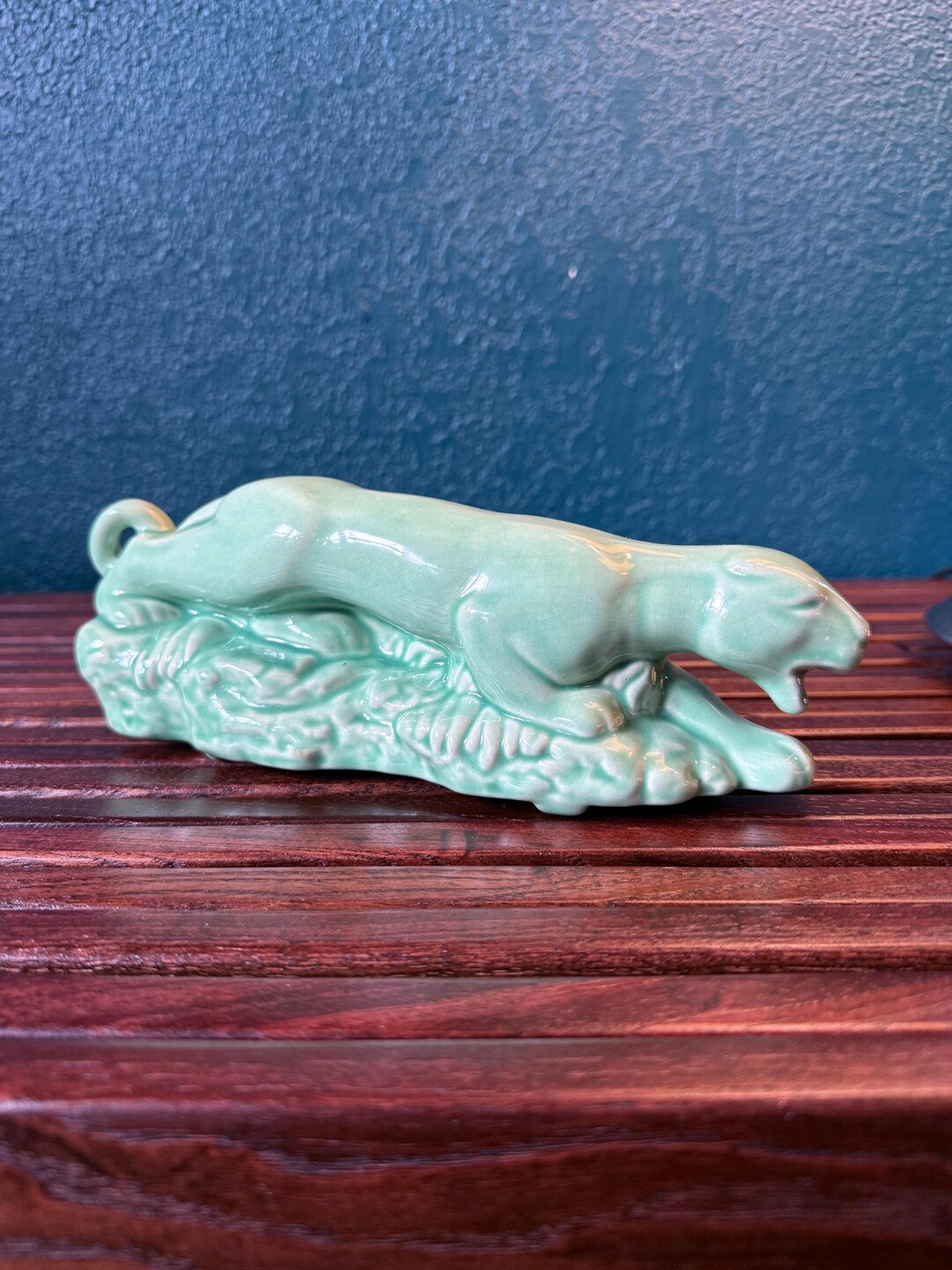 Vintage Ceramic Panther Planter in Jade Green Glaze - Etsy