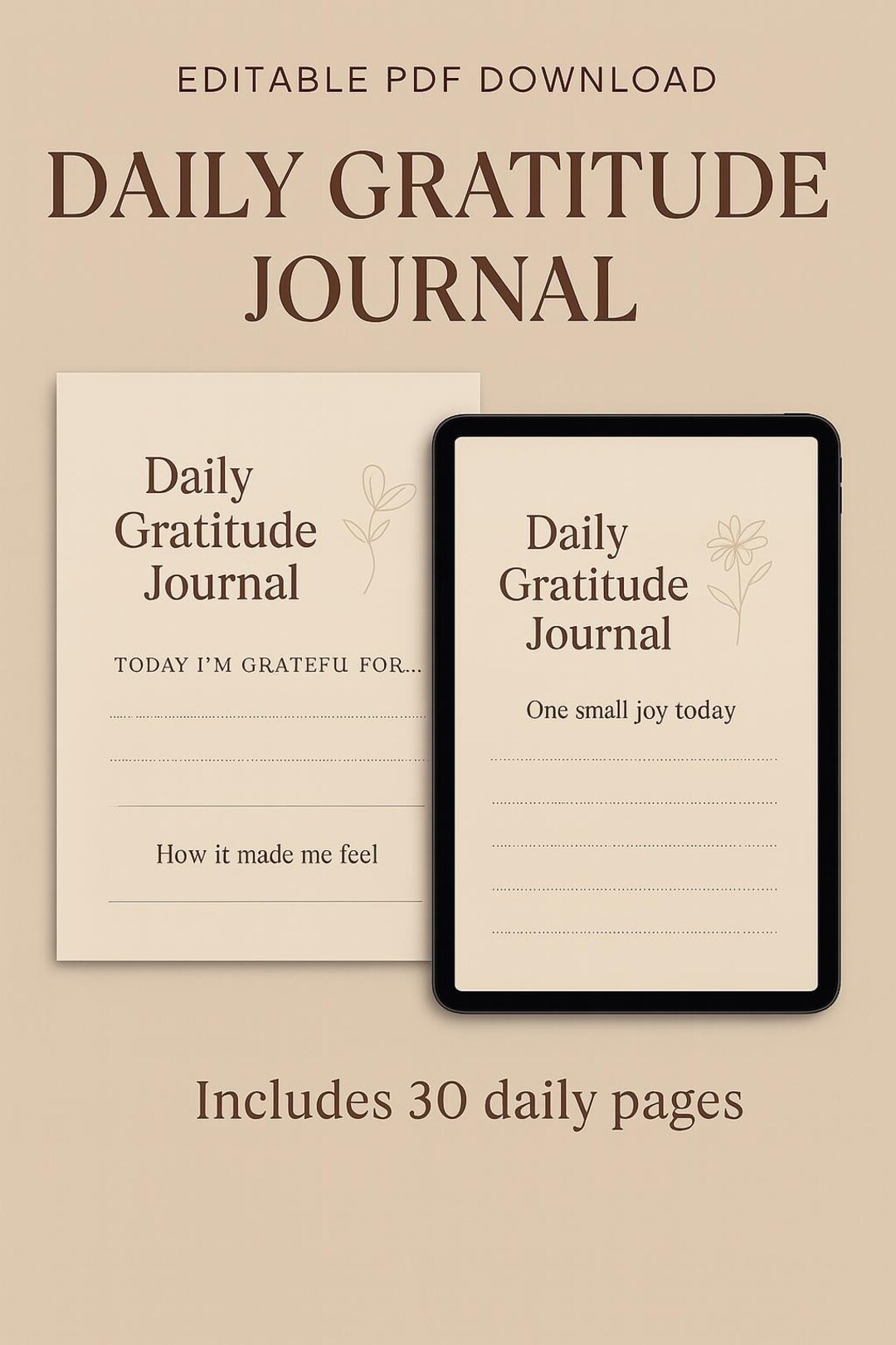 30-day Gratitude Journal – Printable Daily Reflection Workbook –mental ...