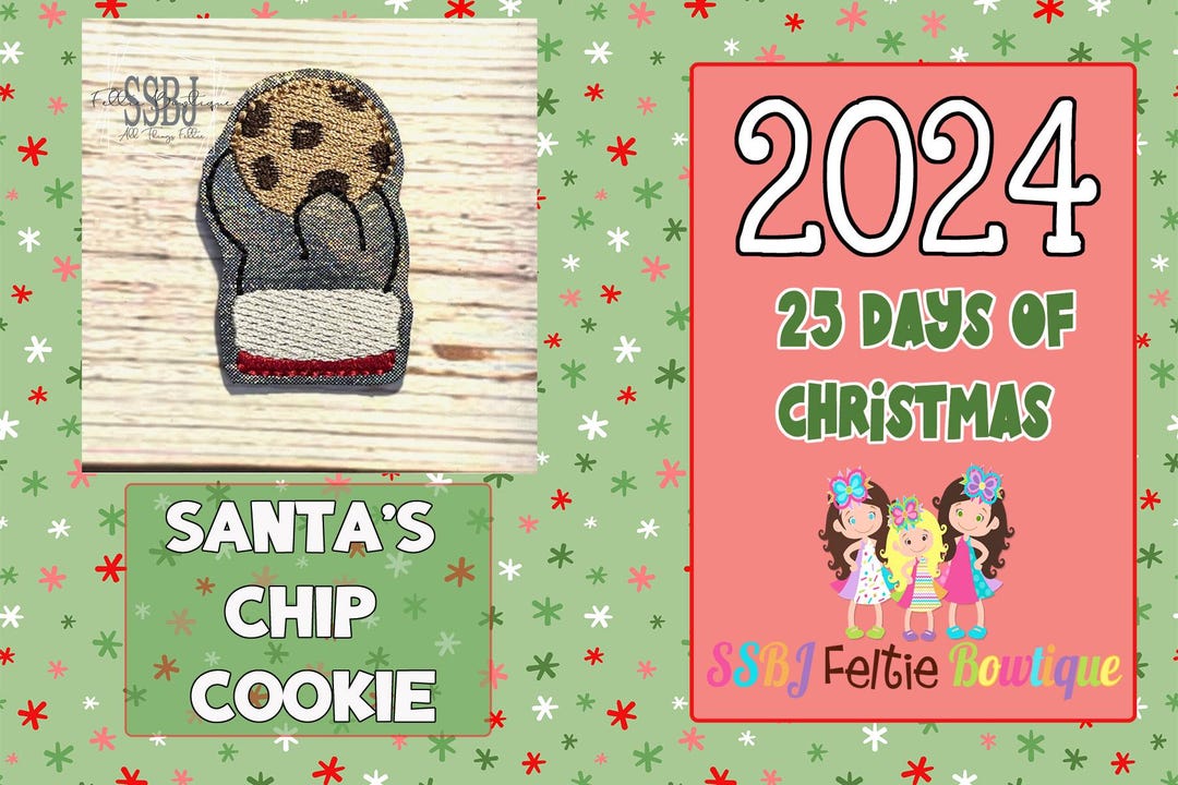 Santa's Chocolate Chip Cookie//feltie Machine Embroidery Design//feltie ...