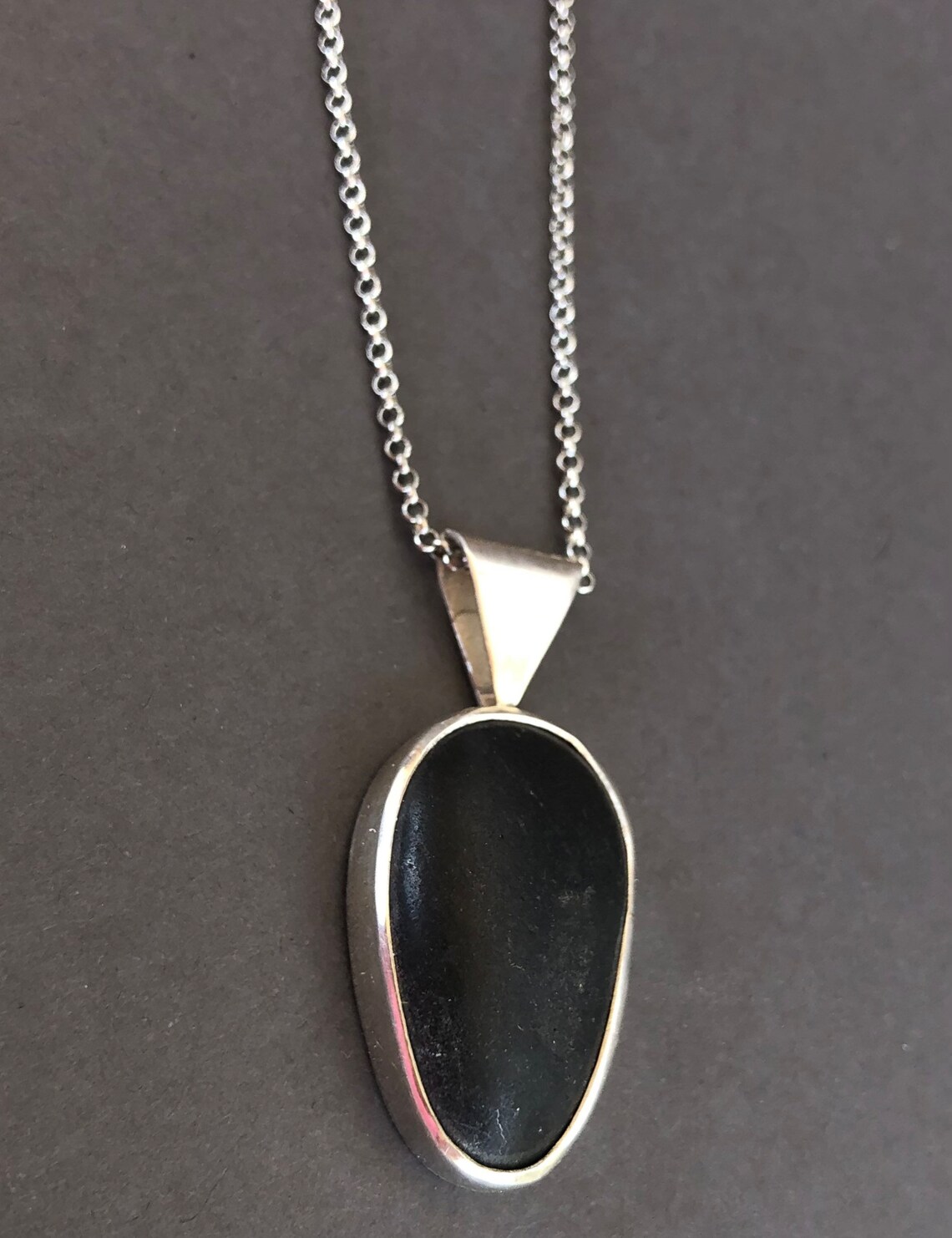 Black Beach Pebble Pendant - Etsy