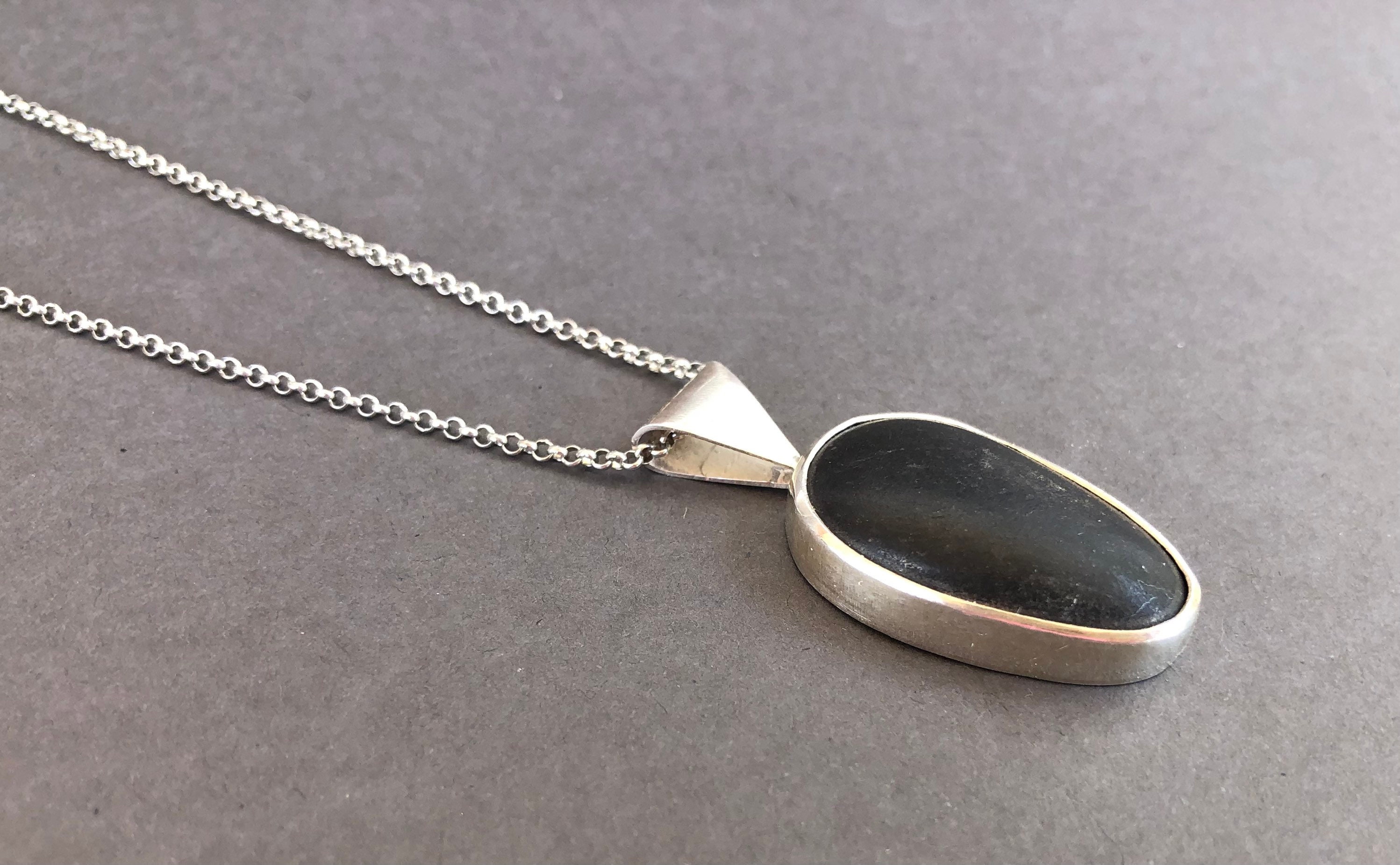 Black Beach Pebble Pendant - Etsy
