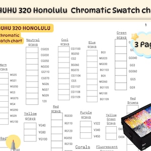 Printable Ohuhu 320 Honolulu Marker Swatch Chart, Chromatic Color Test ...