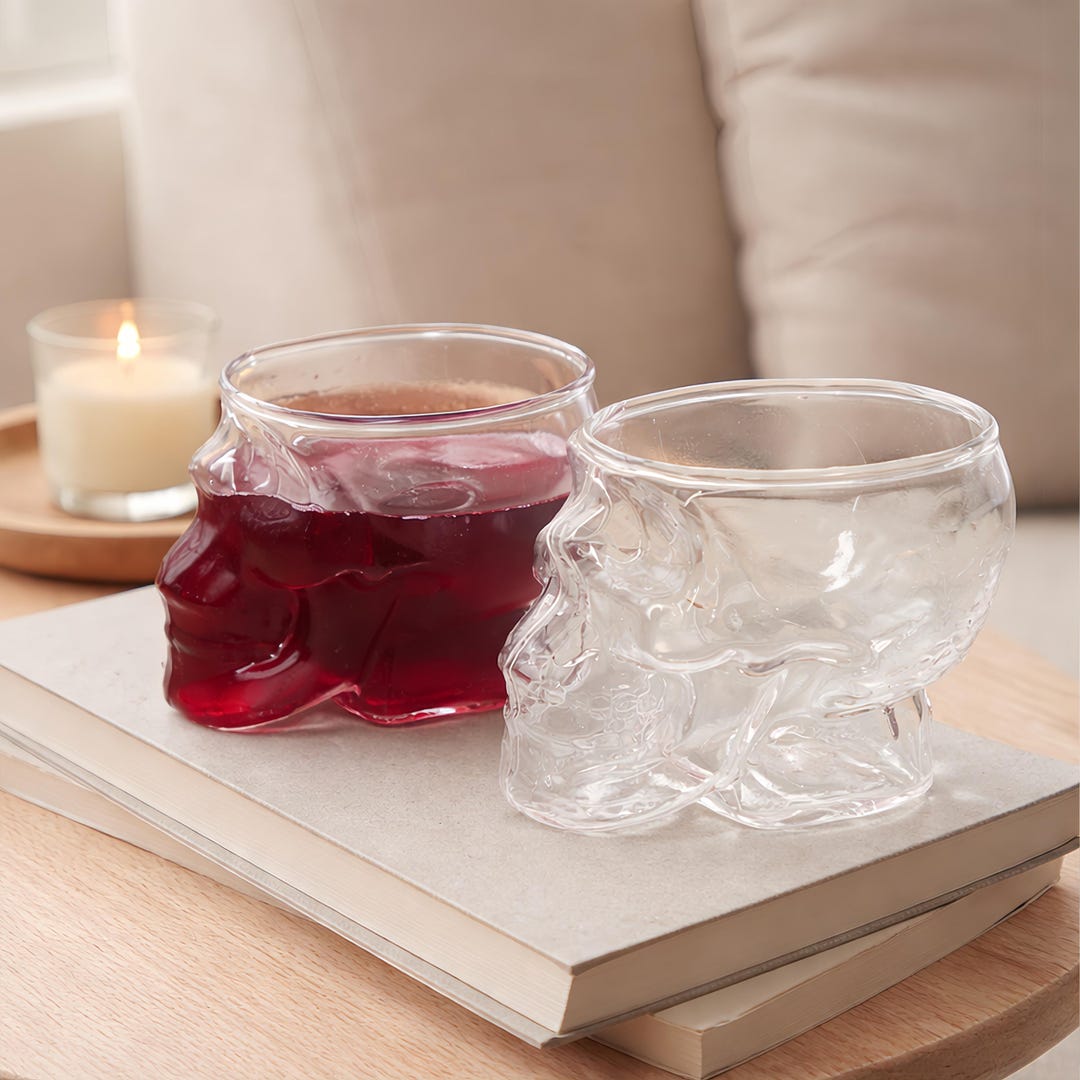 Skull Glass Cup, Clear Skull Drinking Glass, 350ml Head Shaped Glass ...