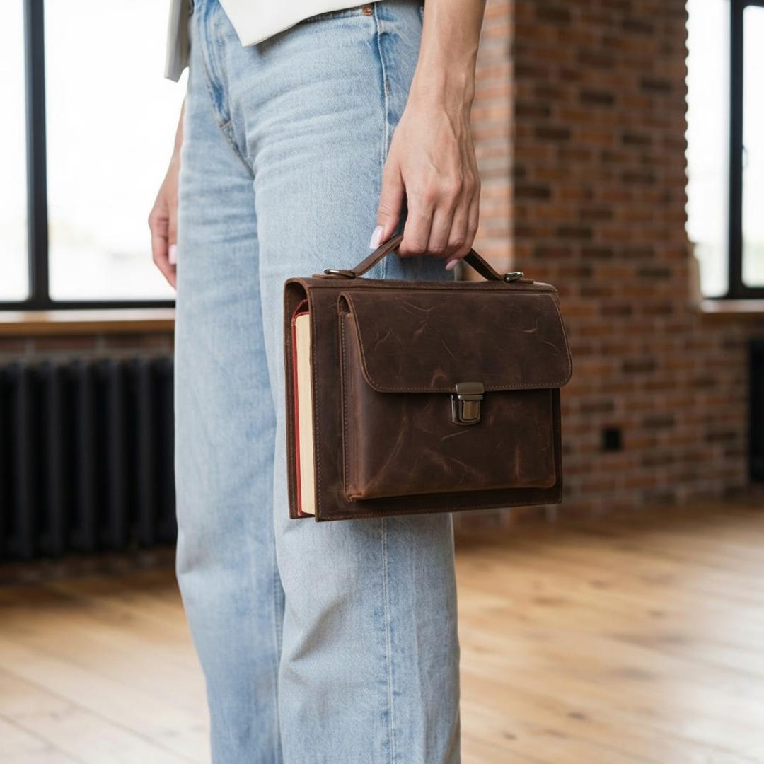 Personalized Leather Book Bag, Leather Book Carrier Bag, Book Cover ...