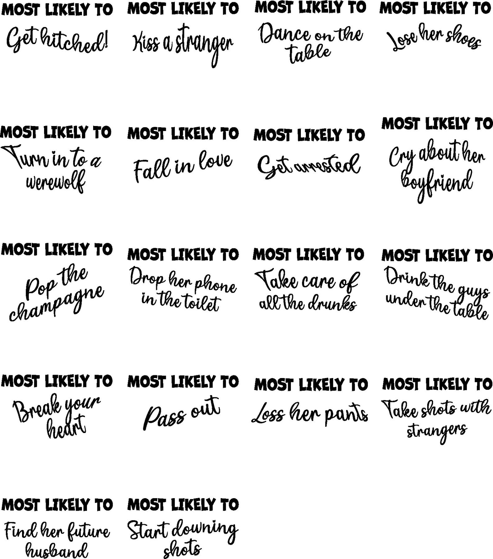 Stagette SVG Graphic Bundle | Png | Jpg | Dxf |most Likely to Theme ...