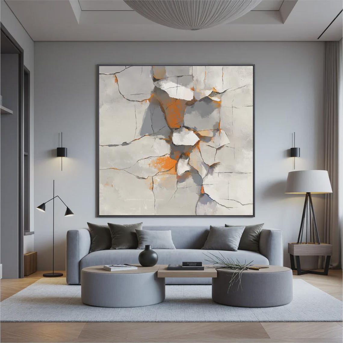 Midnight Gold Abstract Painting | Cream Gold Gray Abstract Art | Large ...