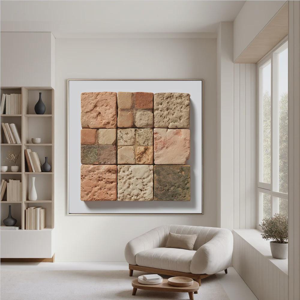 3D Retro Bricks, Textured Brick Canvas Painting, Original Minimalist ...