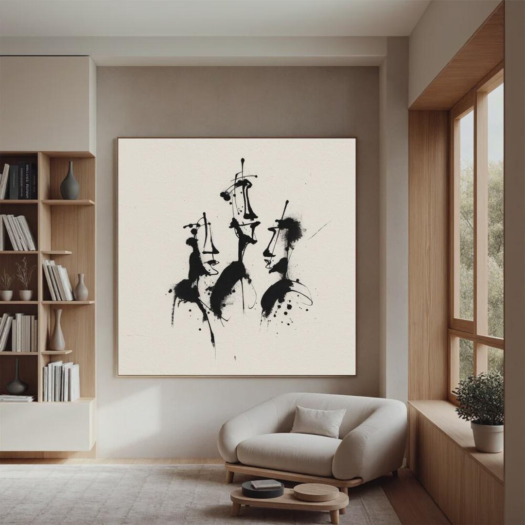 Original Works of Large-scale Abstract Paintings, Black and White Oil ...