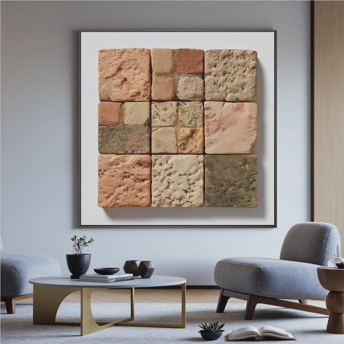 3D Retro Bricks, Textured Brick Canvas Painting, Original Minimalist ...