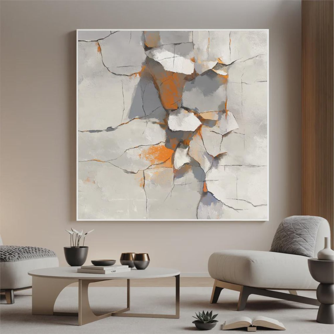 Midnight Gold Abstract Painting | Cream Gold Gray Abstract Art | Large ...