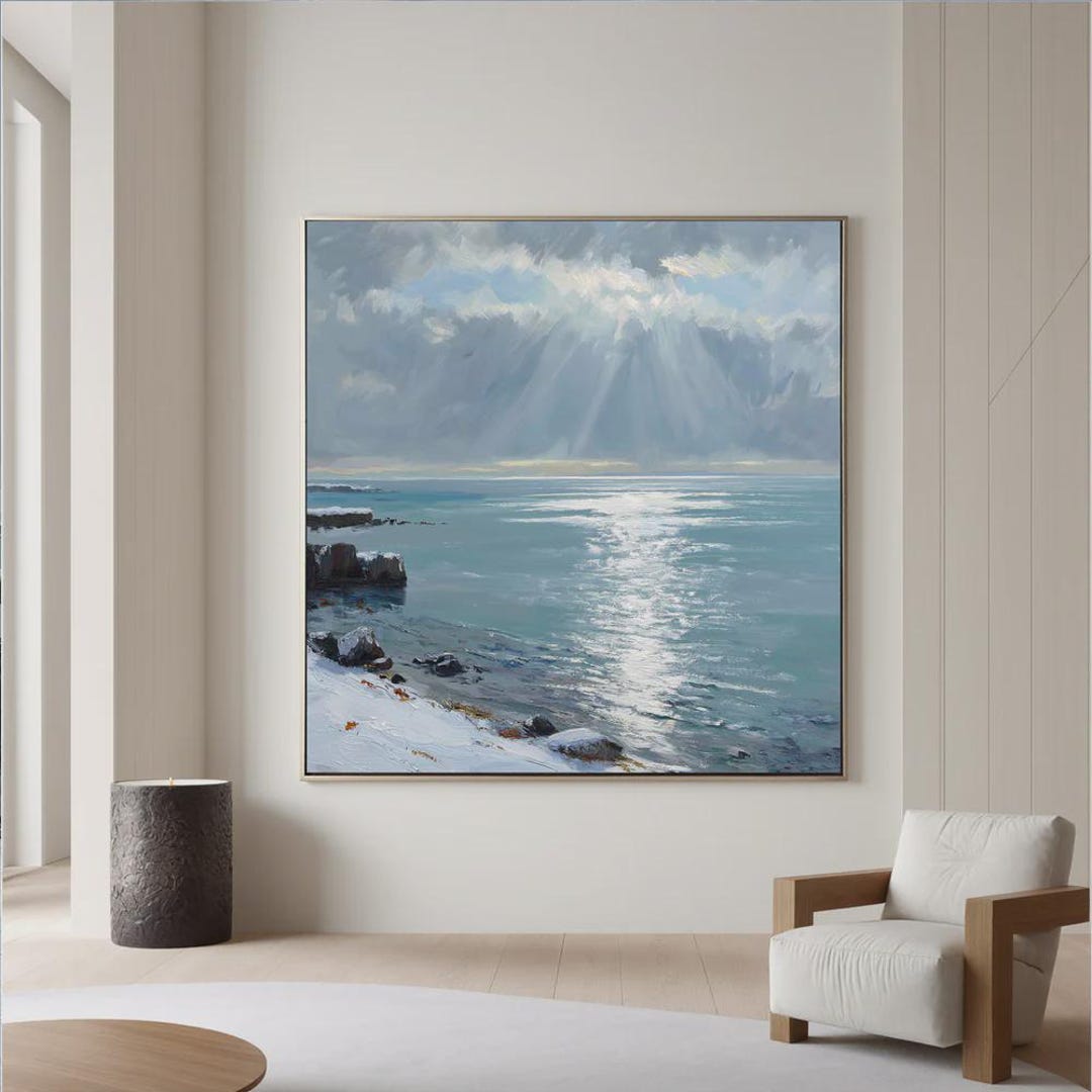 Abstract Sea View Painting - Original Wall Art - Large Oil Painting and ...