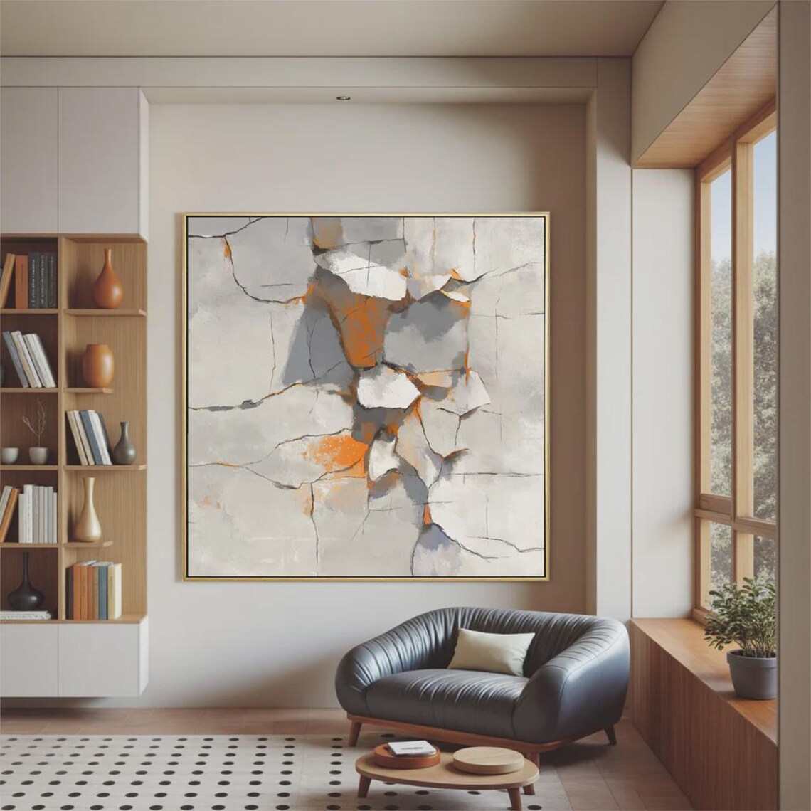 Midnight Gold Abstract Painting | Cream Gold Gray Abstract Art | Large ...