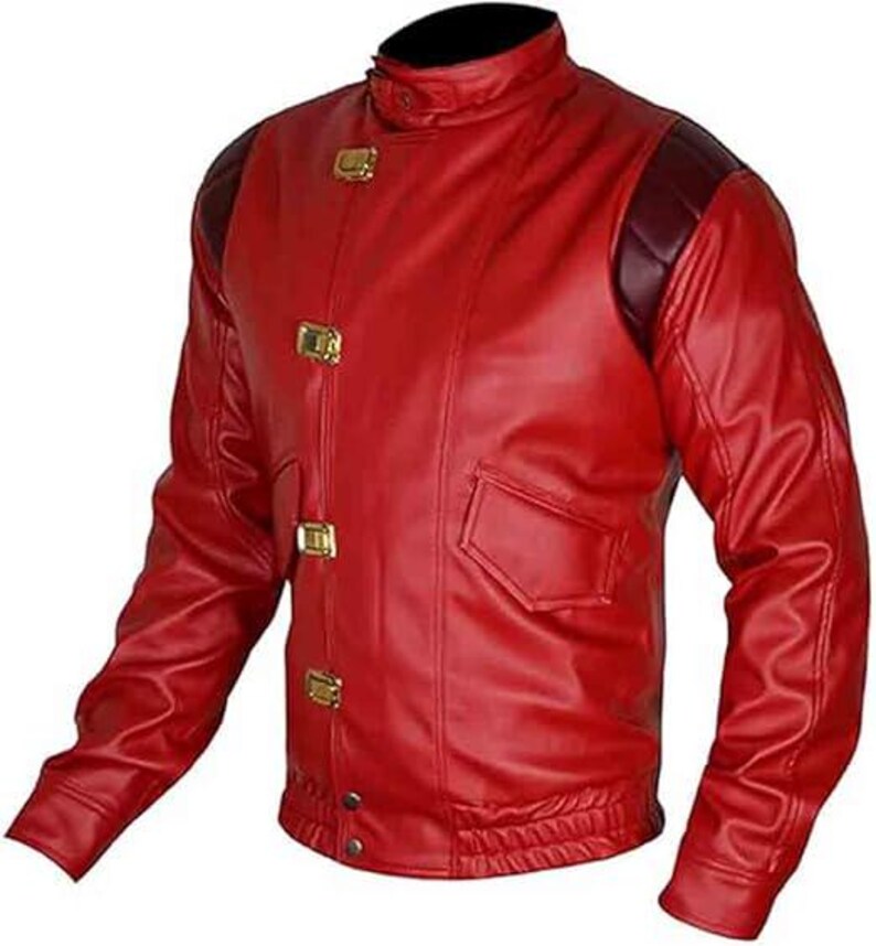 Men's Akira Shotaro Kaneda Red Capsule Logo Text Cosplay Real Leather ...