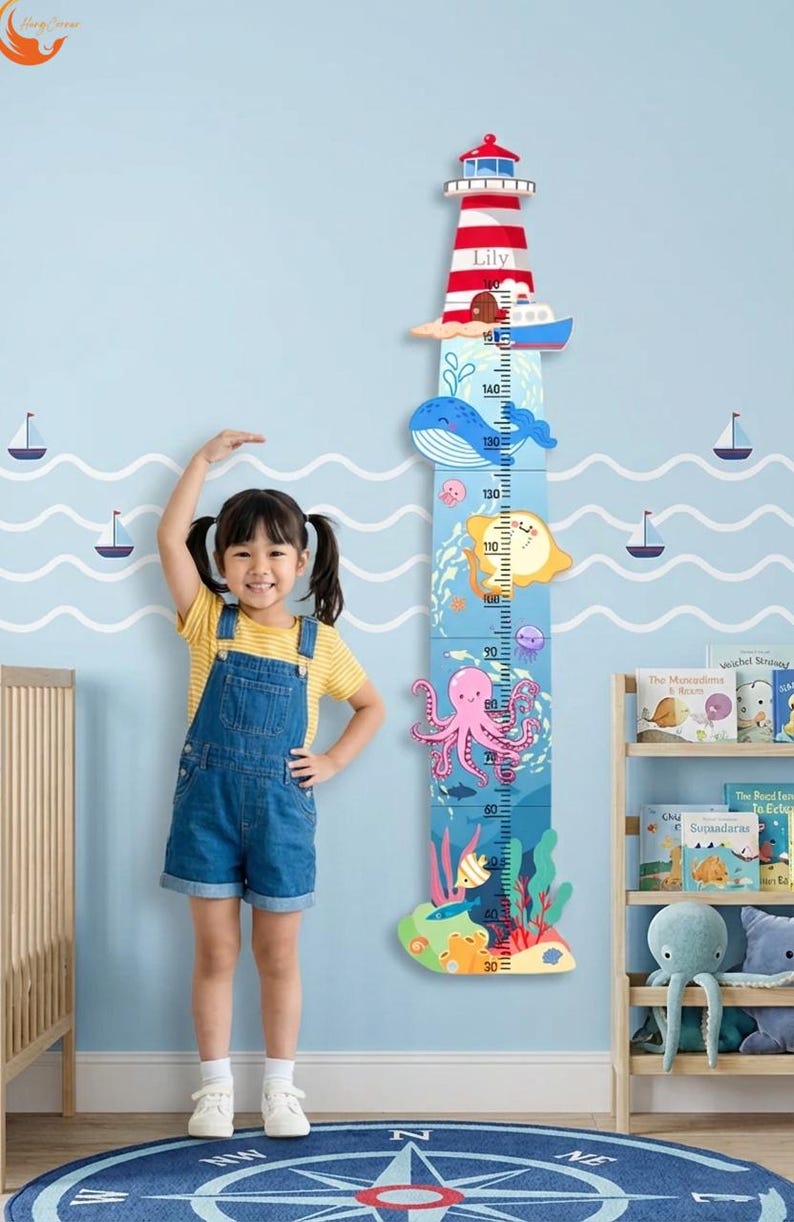Ocean Growth Chart for Kids | Lighthouse Height Chart Wall Decor | Sea ...