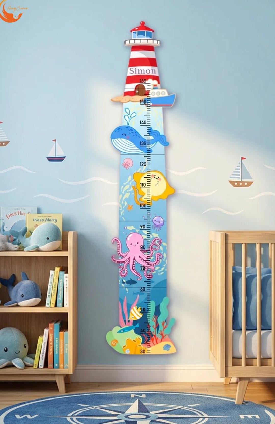 Ocean Growth Chart for Kids | Lighthouse Height Chart Wall Decor | Sea ...