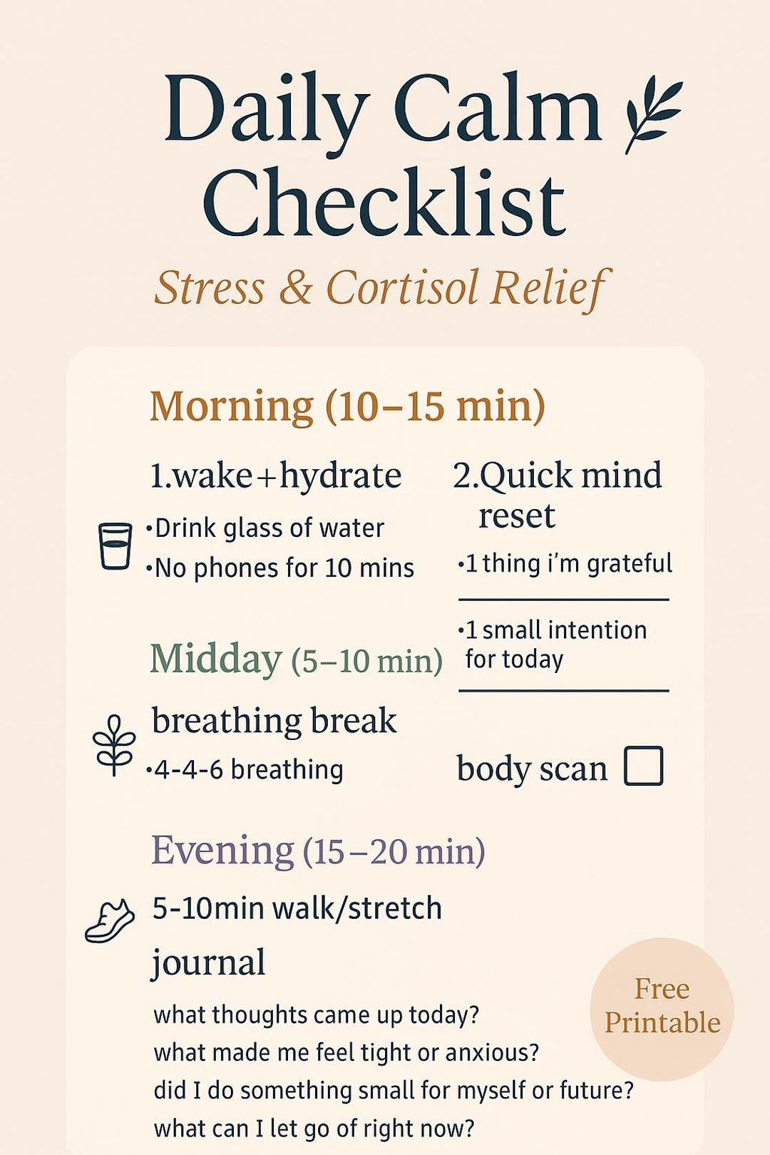 Daily Calm Checklist: Printable Self-care Routine (PDF Download A4/US ...