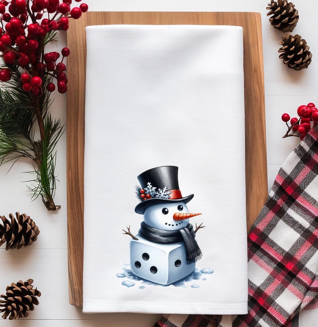 Snowman Bunco Tea Towels, Christmas Kitchen Decor, Bunco Hostess Gift ...
