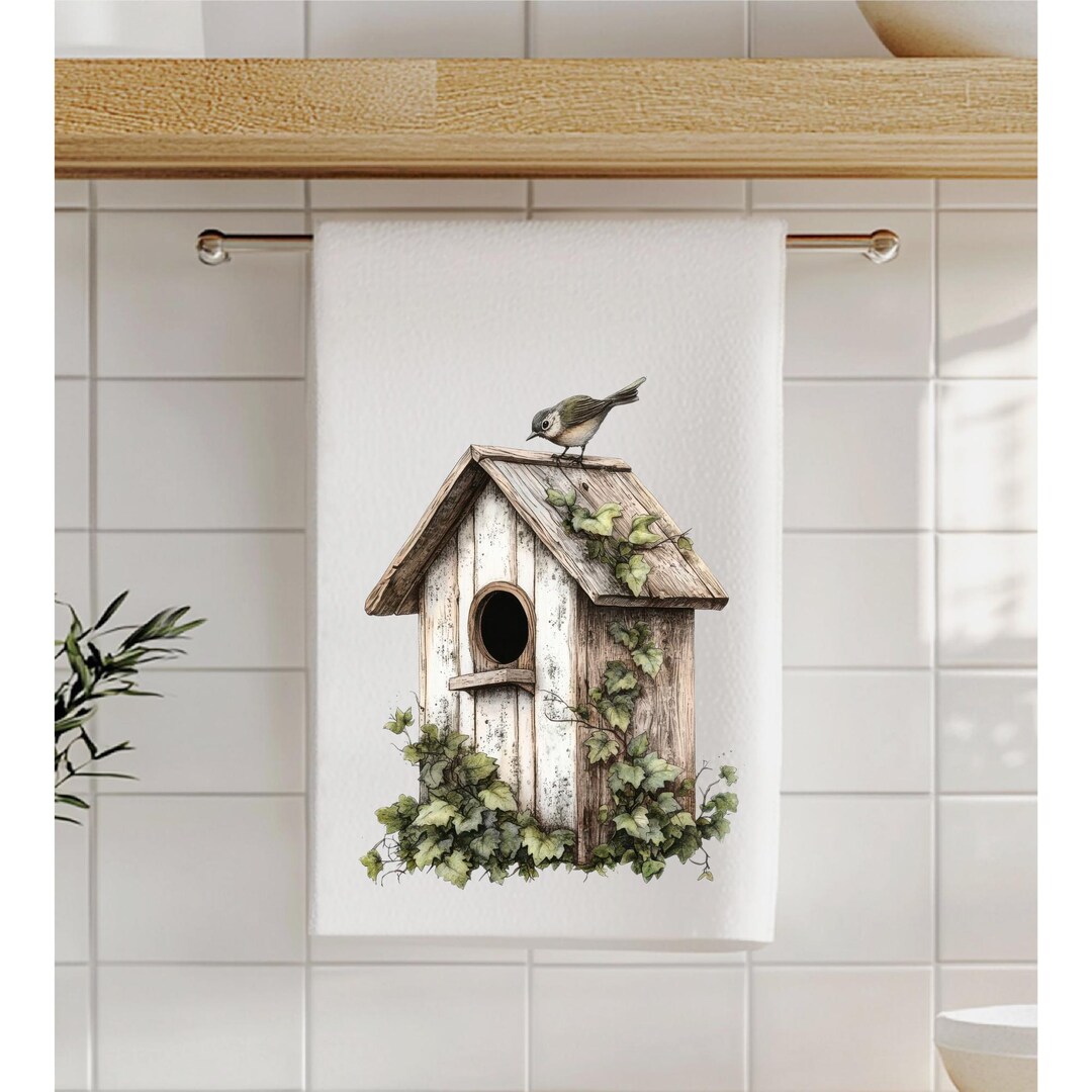 Rustic Birdhouse Tea Towel | Cottagecore Kitchen Towel - Etsy