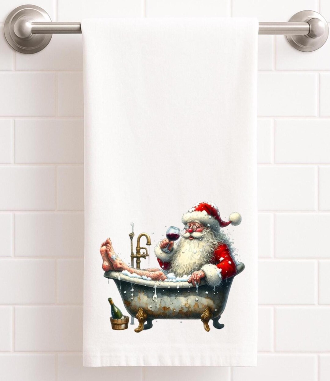 Santa in Bathtub Hand Towel | Vintage Christmas Bathroom Decor - Etsy