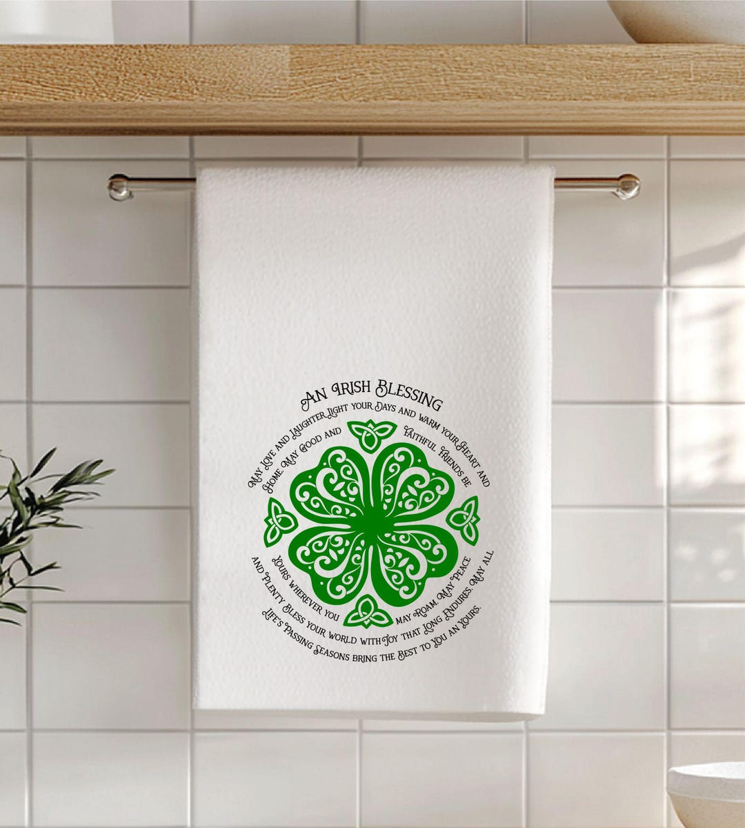 Irish Blessing Tea Towel, Green Celtic Shamrock, St. Patrick's Day ...