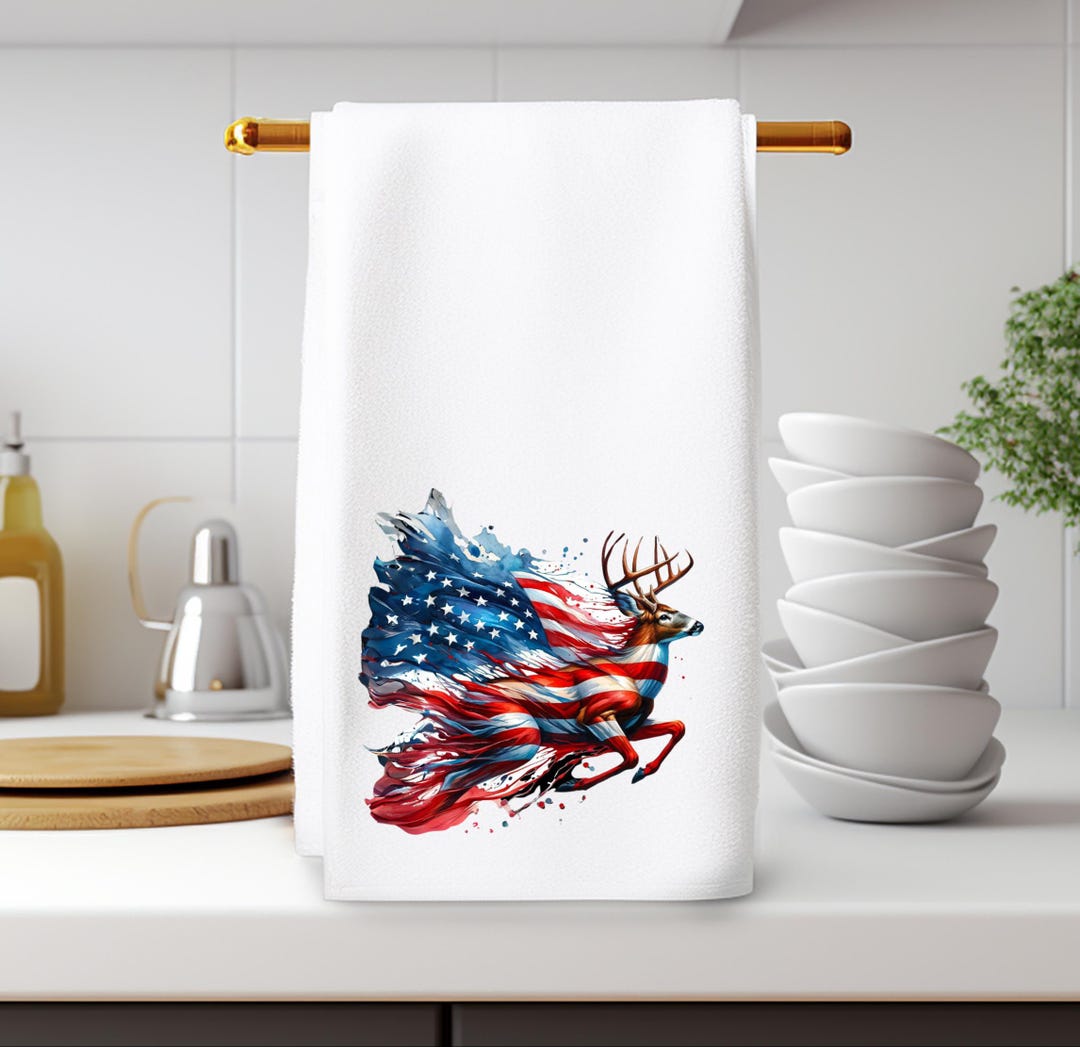 Patriotic Deer Hand Towel, USA Flag, Kitchen & Bath Decor - Etsy