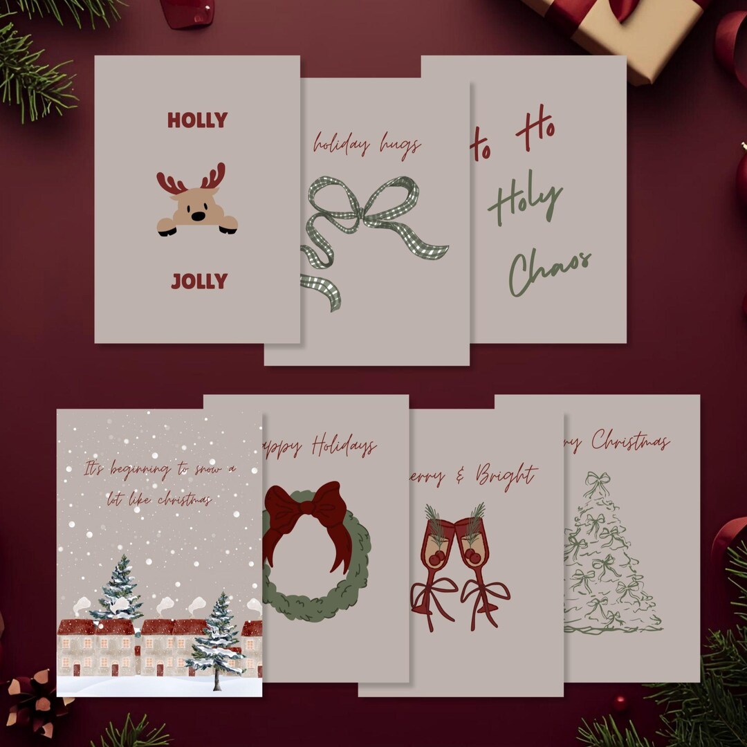 Printable Christmas Cards Bundle | Minimalist Holiday Greetings ...