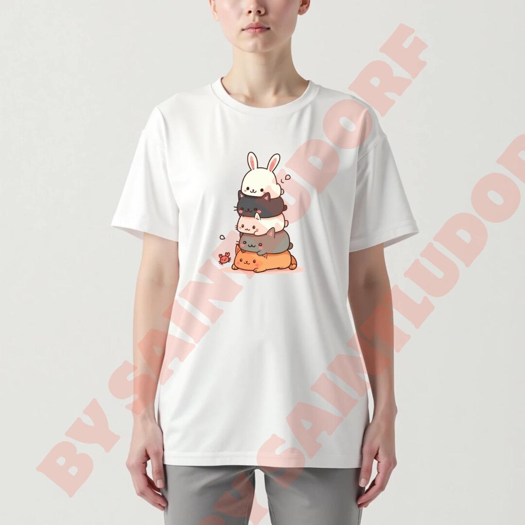 Kawaii Animal Stack Art Print - Cute Bunny Cat Tower Digital Download ...