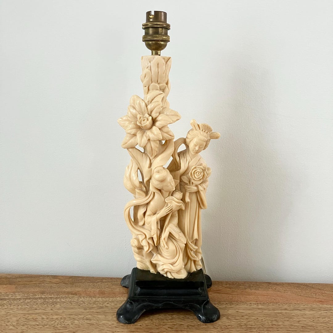 Vintage A Santini Geisha Table Lamp – Faux Alabaster Resin, Oriental ...